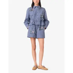 Maje Striped Floral-embroidered Cotton-blend Shirt