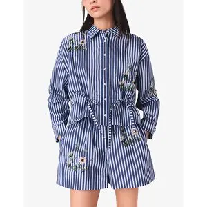 Maje Striped Floral-embroidered Cotton-blend Shirt