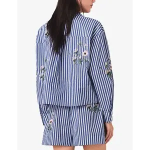 Maje Striped Floral-embroidered Cotton-blend Shirt