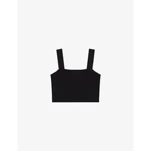 Maje Cropped Square-neck Stretch-knit Top - Black