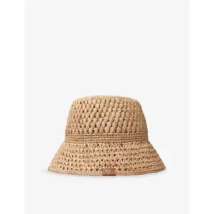 Maje Raffia Bucket Hat With Logo Tab - Beige