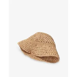 Maje Raffia Bucket Hat With Logo Tab - Beige