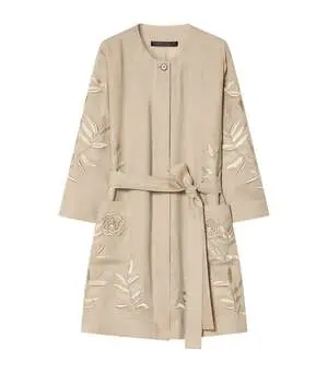 Marina Rinaldi Linen Embroidered Belted Jacket