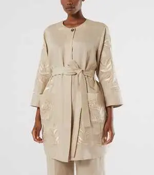 Marina Rinaldi Linen Embroidered Belted Jacket