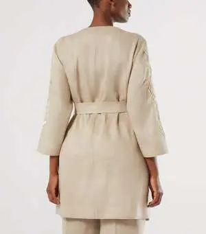 Marina Rinaldi Linen Embroidered Belted Jacket