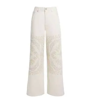 Claudie Pierlot Embroidered Wide-leg Jeans