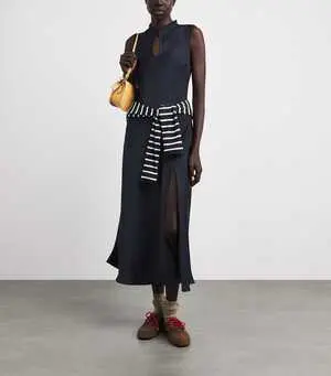 Claudie Pierlot Satin Maxi Dress With Ruffle Collar - Blue