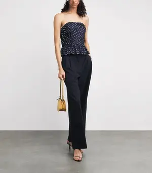Maje Polka-dot Peplum Strapless Top