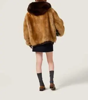 Miu Miu Shearling Blouson Jacket - Brown