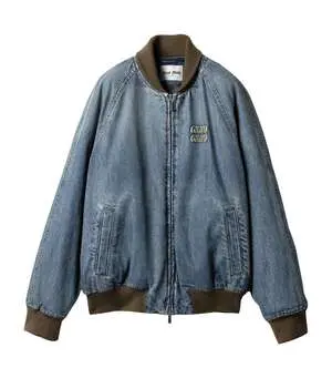 Miu Miu Denim Logo Bomber Jacket