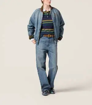 Miu Miu Denim Logo Bomber Jacket