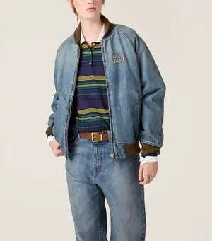 Miu Miu Denim Logo Bomber Jacket