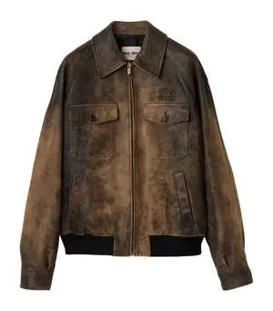 Miu Miu Distressed Leather Jacket - Black