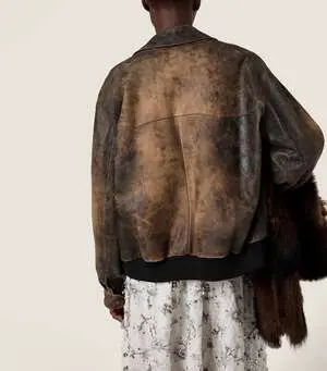 Miu Miu Distressed Leather Jacket - Black