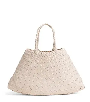 Dragon Diffusion Small Leather Woven Santa Croce Tote - Ivory