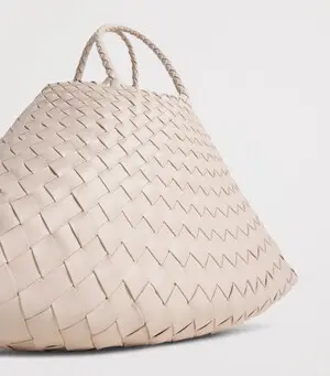 Dragon Diffusion Small Leather Woven Santa Croce Tote - Ivory