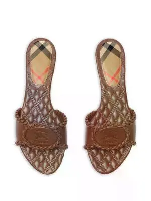 Burberry Leather Knight Stamp Slides - Brown