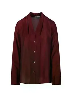FORTE_FORTE Habotai V-neck Buttoned Shirt