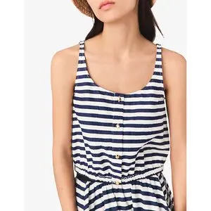 Maje Striped Scoop-neck Woven Top - White/blue