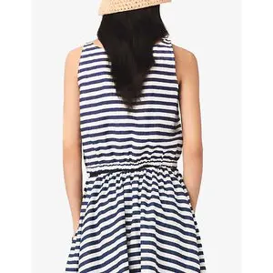Maje Striped Scoop-neck Woven Top - White/blue