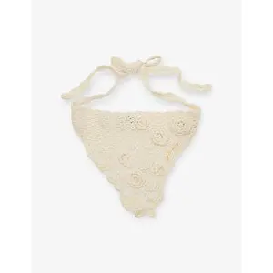 GANNI Logo Cotton Crochet Scarf - Egret