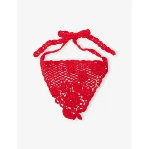 GANNI Logo Cotton Crochet Scarf - Goji Berry