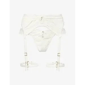Lounge Bridal Elizabeth Lace Thong And Suspender Set - White