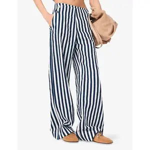 Maje Striped Wide-leg Woven Trousers - White/blue