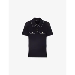Maje Short-sleeved Ribbed Knitted Polo Shirt - Navy