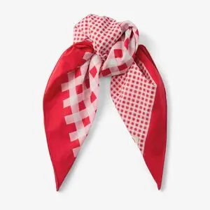 JIMMY CHOO Sula Bandana Ruby Red Mix Gingham Print Cotton Bandana - A400 Ruby Red Mix