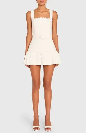 Amanda Uprichard Lena Picot Trim Skirted Linen Blend Romper - Ivory