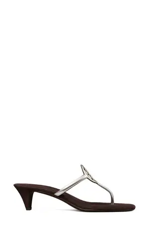 Tory Burch Miller Capri Kitten Heel Thong Sandal - Silver/cocoa