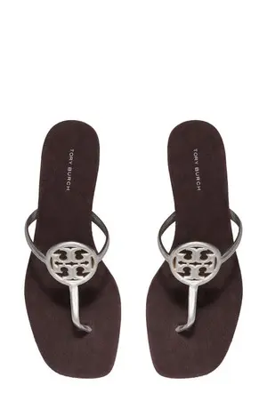 Tory Burch Miller Capri Kitten Heel Thong Sandal - Silver/cocoa