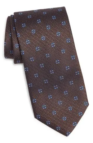 Canali Medallion Silk Neck Tie - Brown