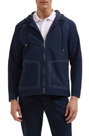 Bugatchi Hooded Water-repellent Jacket - Navy