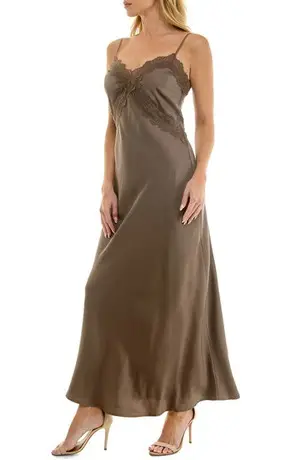 SOCIALITE Bias Cut Lace Trim Satin Slipdress