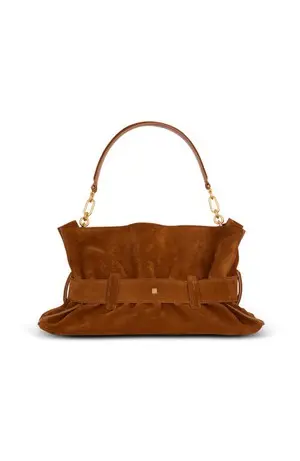 Balmain Anthem Medium Suede Leather Bag - Brown