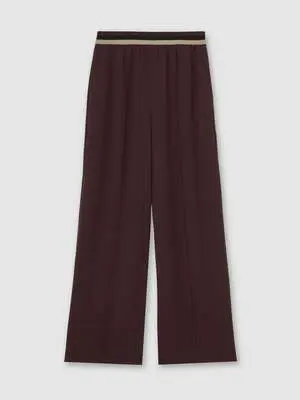 REISS Elasticated-waist Wide-leg Trousers - Burgundy