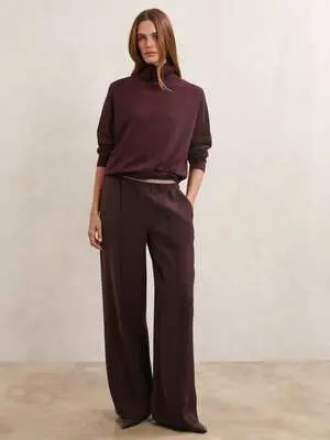 REISS Elasticated-waist Wide-leg Trousers - Burgundy
