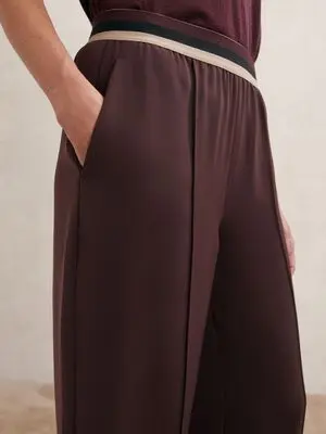 REISS Elasticated-waist Wide-leg Trousers - Burgundy