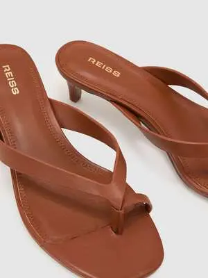 REISS Mia Lizard-effect Kitten-heel Sandals - Tan