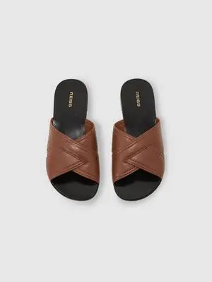 REISS Kori Leather Cross-strap Flat Sandals