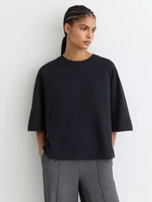 REISS Lara Cotton Ribbed-neck Oversized T-shirt - Navy