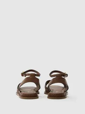 REISS Leather Flat Sandals With Plaited Detail