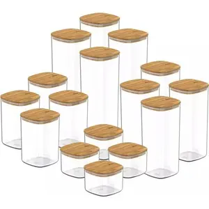 OU Airtight Stackable Food Storage Container Set With Wood Lids - Clear