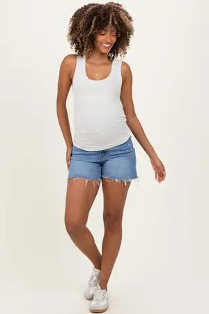 PINKBLUSH Ribbed Scoop Neck Maternity Tank Top - Cream