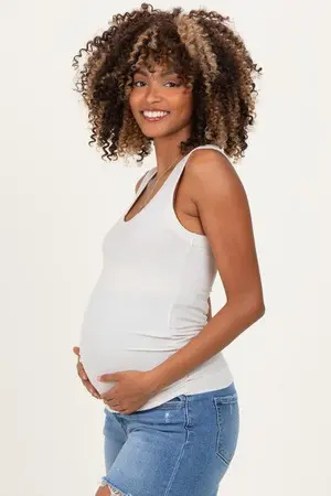 PINKBLUSH Ribbed Scoop Neck Maternity Tank Top - Cream