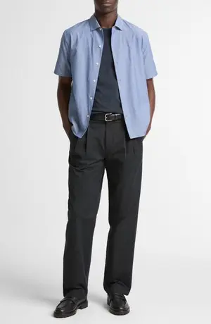 Vince Lightweight Short Sleeve Cotton Chambray Button-up Shirt - Indigo