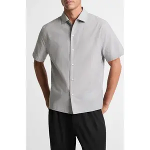 Vince Lightweight Short Sleeve Cotton Chambray Button-up Shirt - Jet