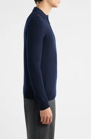 AURELIEN Basket Weave Stitch Long Sleeve Quarter Zip Polo Sweater